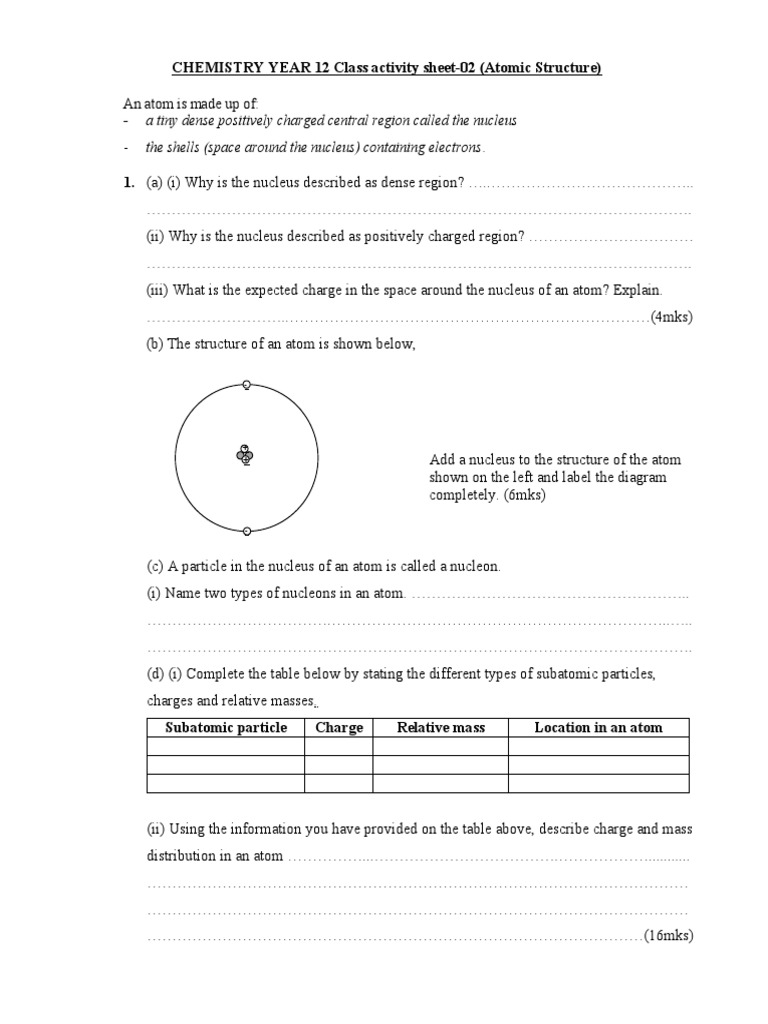 Activity Sheet-02 (Atomic Structure) | PDF | Teaching Methods ...