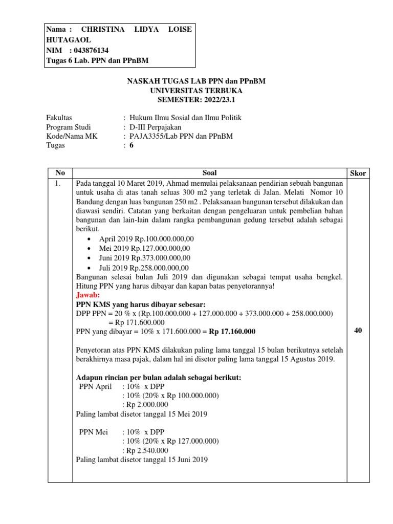 Tugas 6 - LAB BBN PPNBM - CHRISTINA LIDYA LOISE HUTAGAOL | PDF