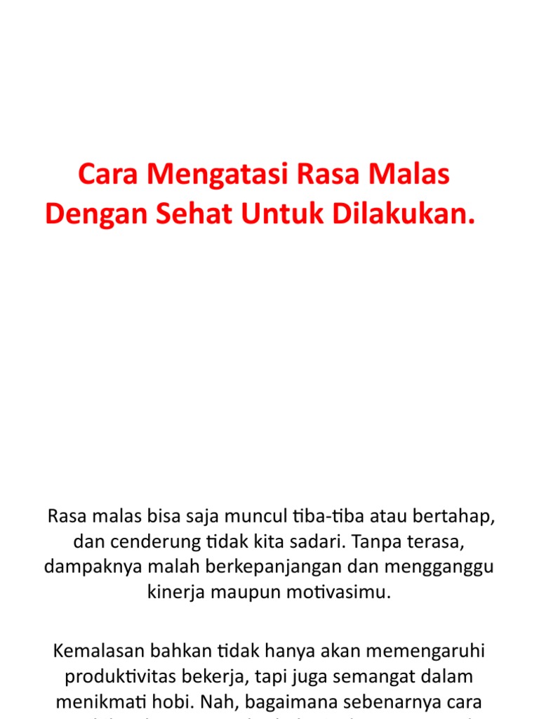 Aliyah Cara Menghilangkan Rasa Malas Dengan Sehat Untuk | PDF