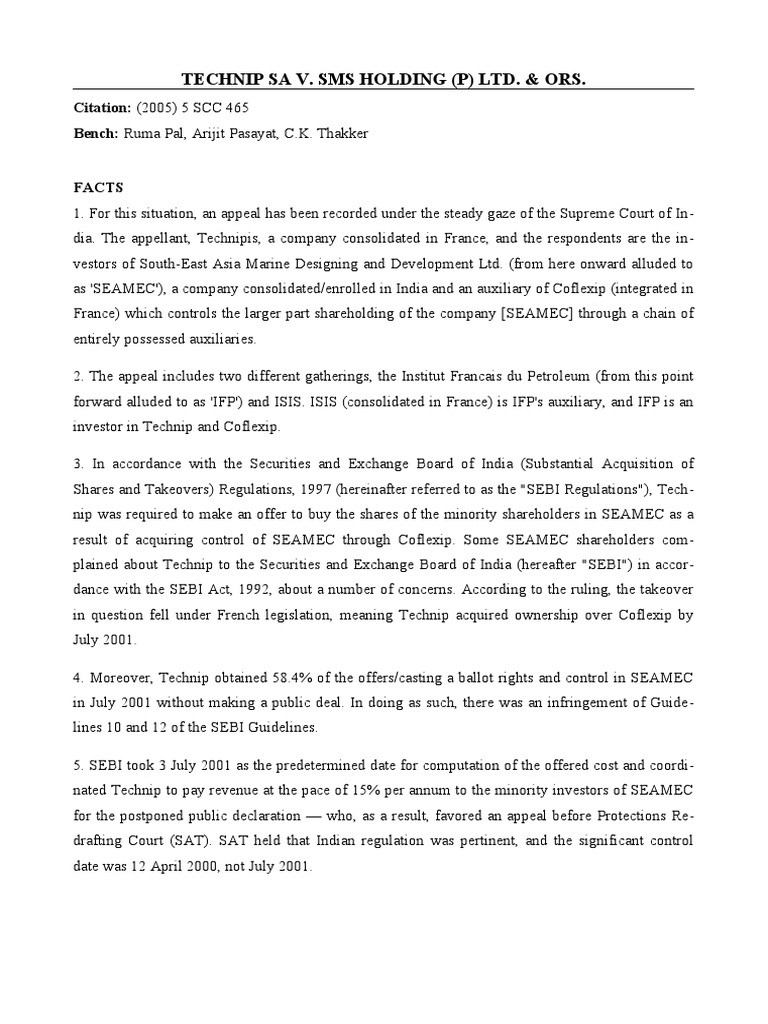 Supreme Court Upholds SEBI Decision in Technip Case | PDF | Supreme Court Of India | Supreme ...