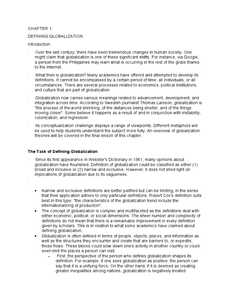 Chapter 1 Defining Globalization | PDF