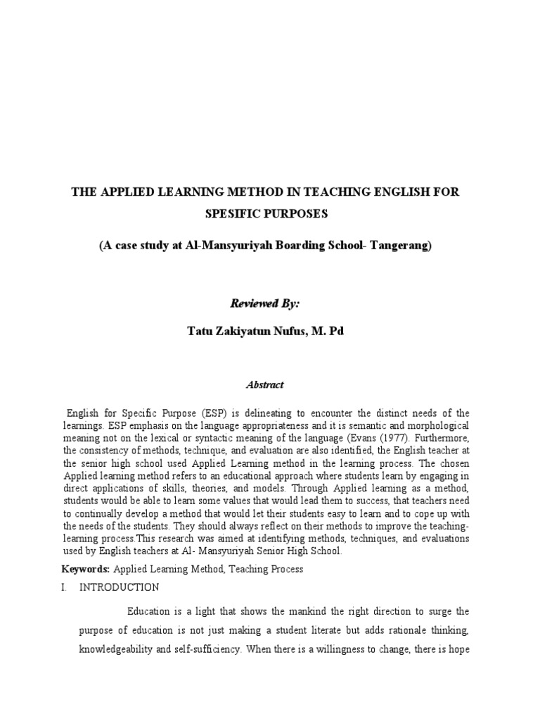 The Applied Learning Method in Teaching English | PDF | Teaching Method ...