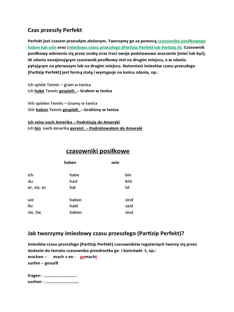 Czas Przeszły Perfekt | PDF