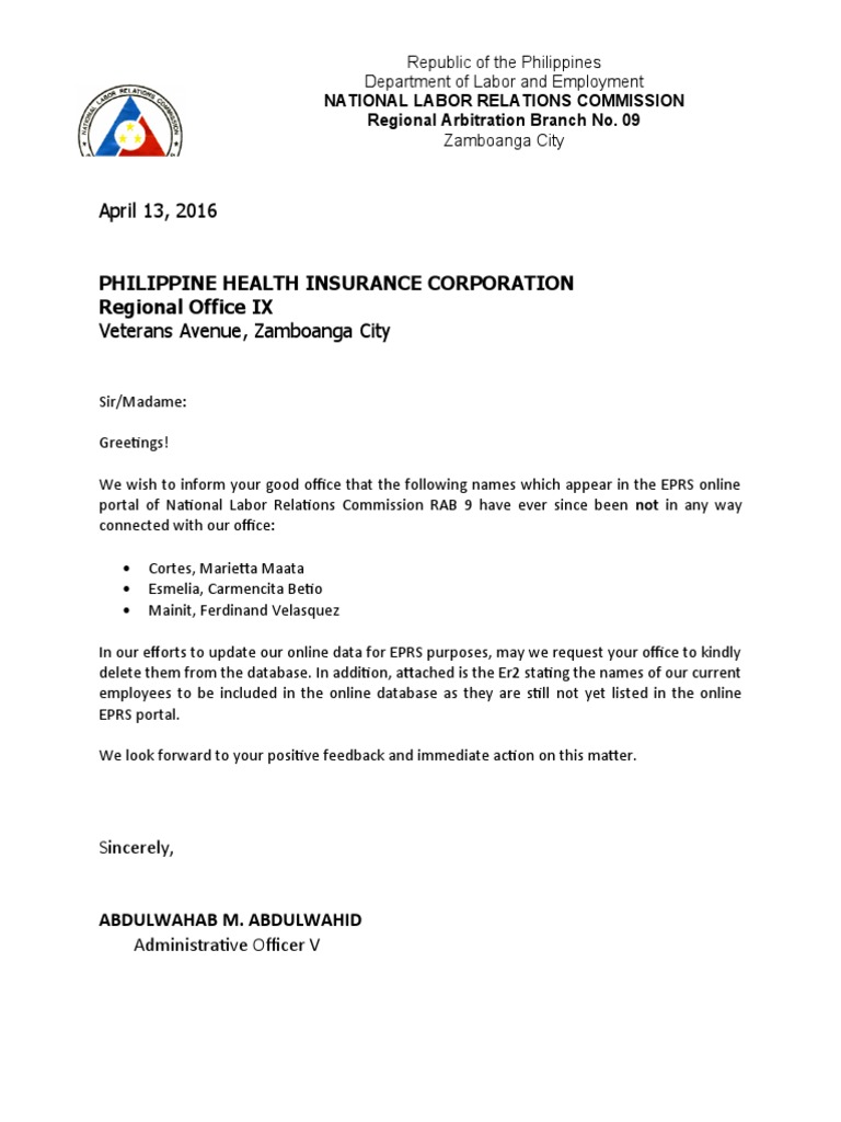 April 13 - Letter To Philhealth | PDF | Finance & Money Management