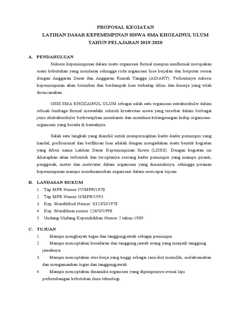 Proposal LDKS OSIS SMA Khozainul Ulum | PDF