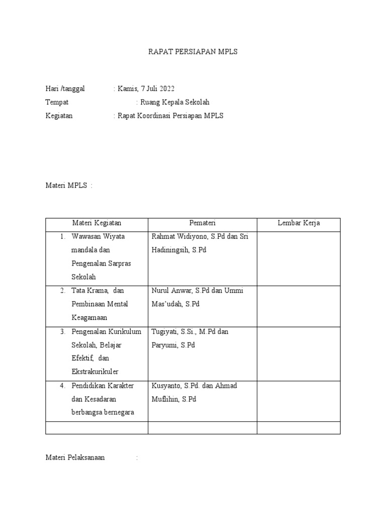 Draft Kegiatan MPLS | PDF