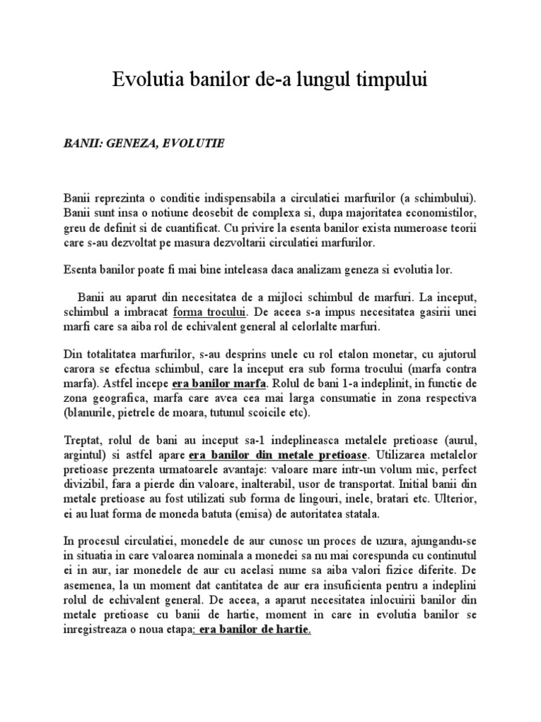Evolutia Banilor De-A Lungul Timpului | PDF