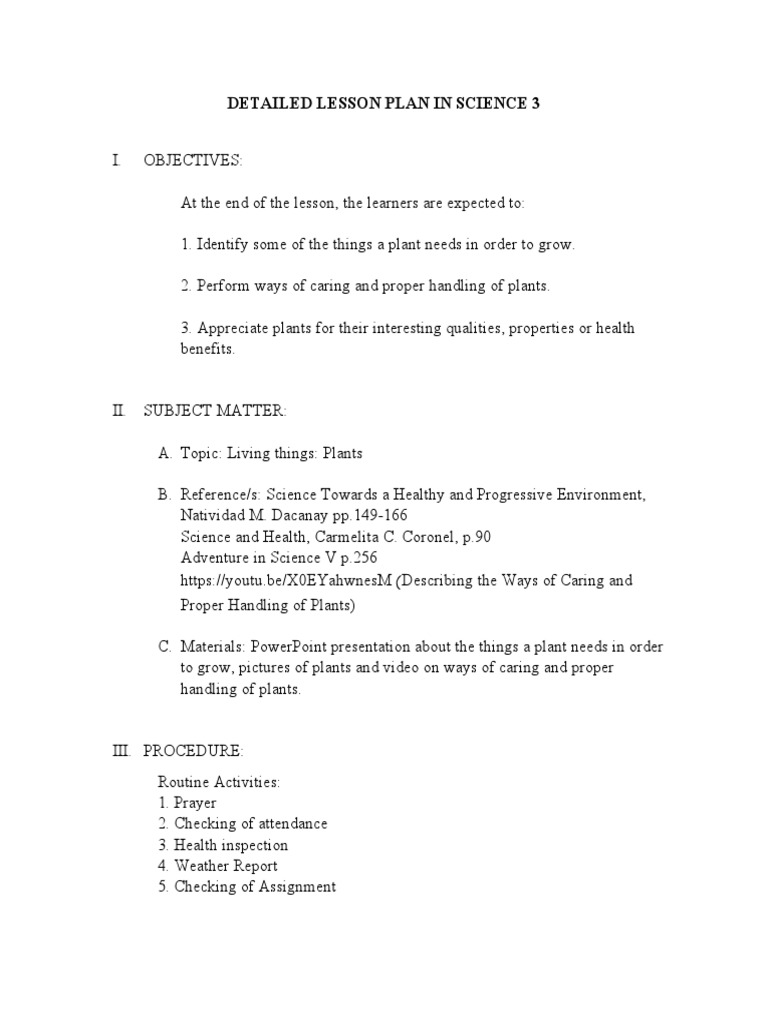Detailed Lesson Plan in Science 3 Bunagan | PDF