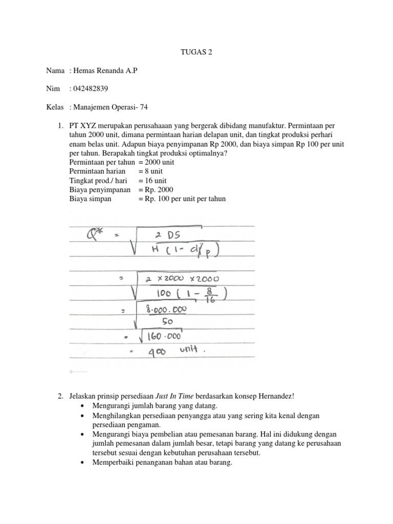 Tugas 2 Manajemen Operasi | PDF