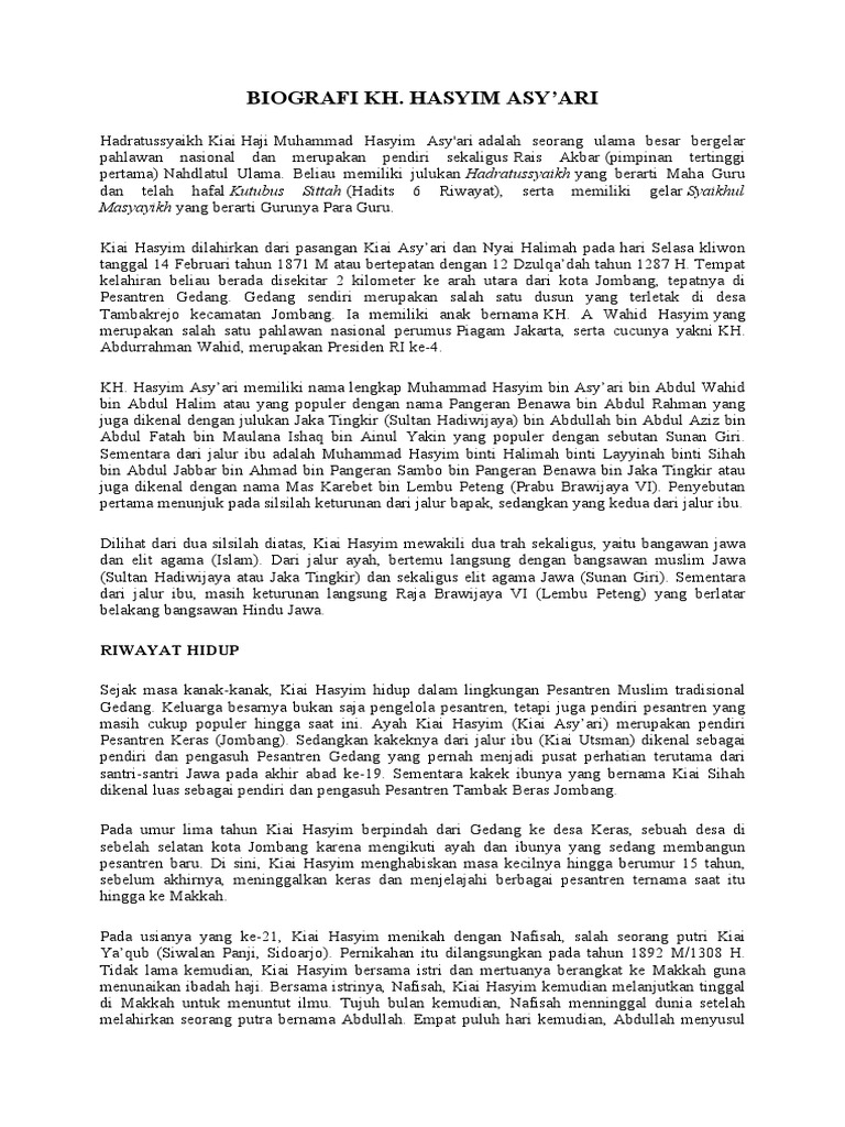 Biografi Kh. Hasyim Asy'Ari: Masyayikh Yang Berarti Gurunya para Guru | PDF