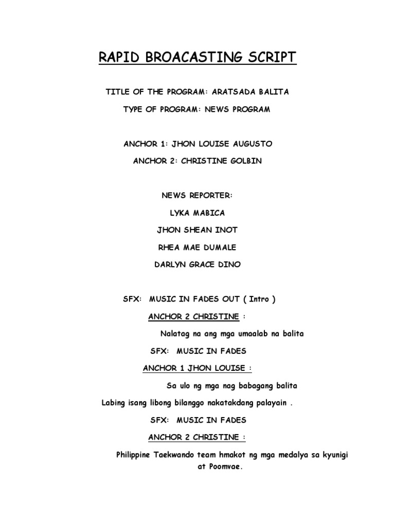 Rapid Broacasting Script | PDF