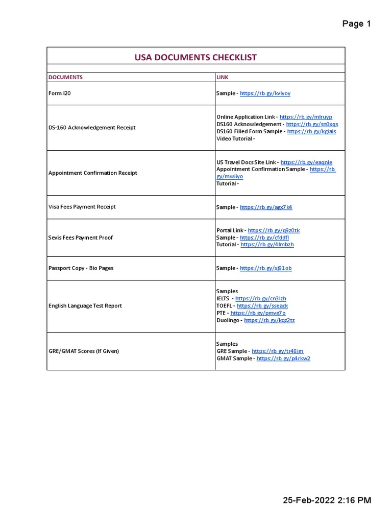 USA Documents Checklist | Download Free PDF | Financial Services | Banking