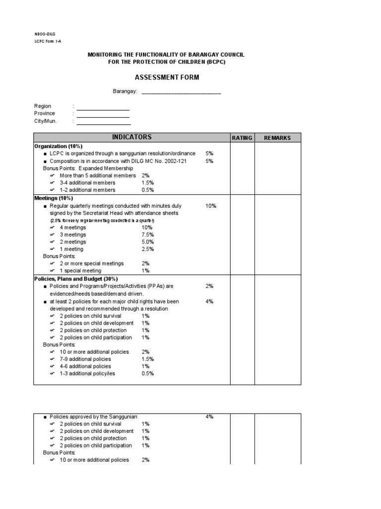 BCPC Functionality Assessment Form | PDF