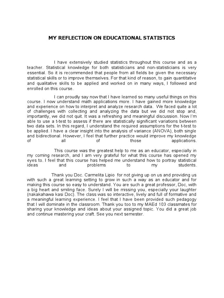 Statistics: My Own Reflection | PDF | Career & Growth