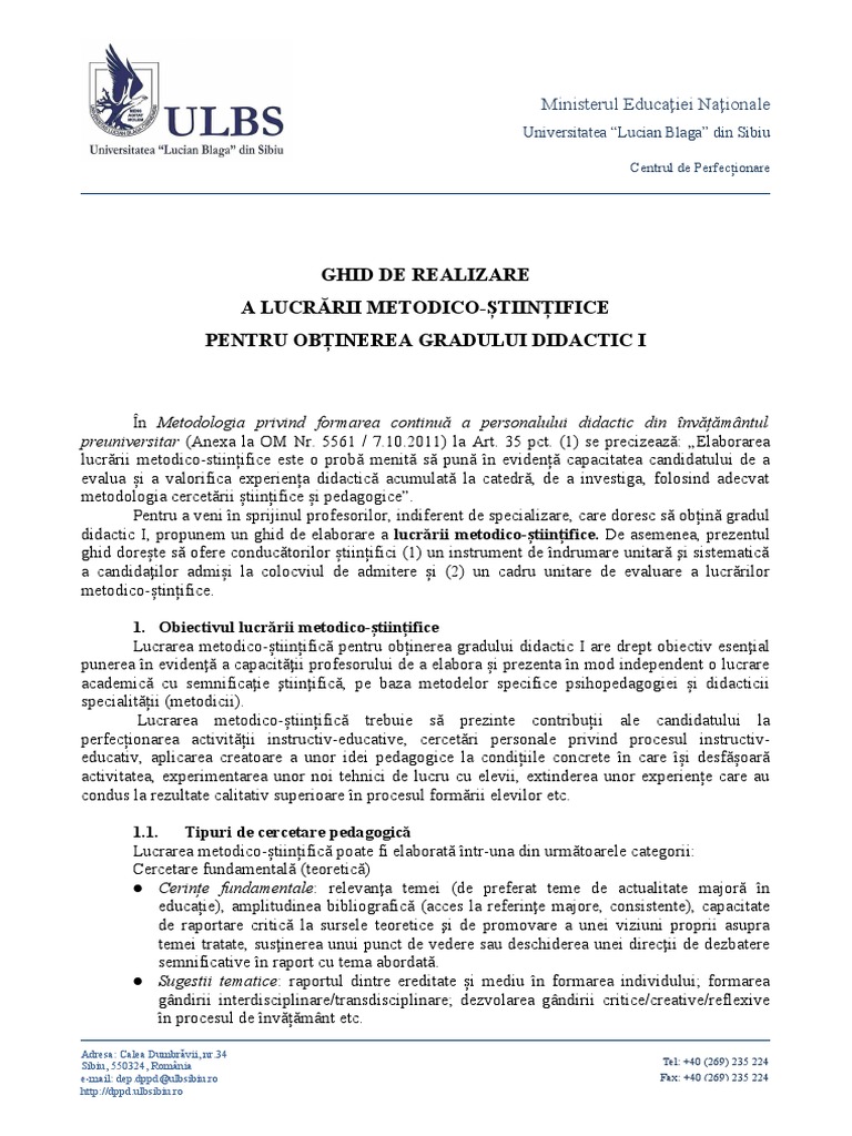Ghid - Lucrare Metodico-Stiintifica | PDF