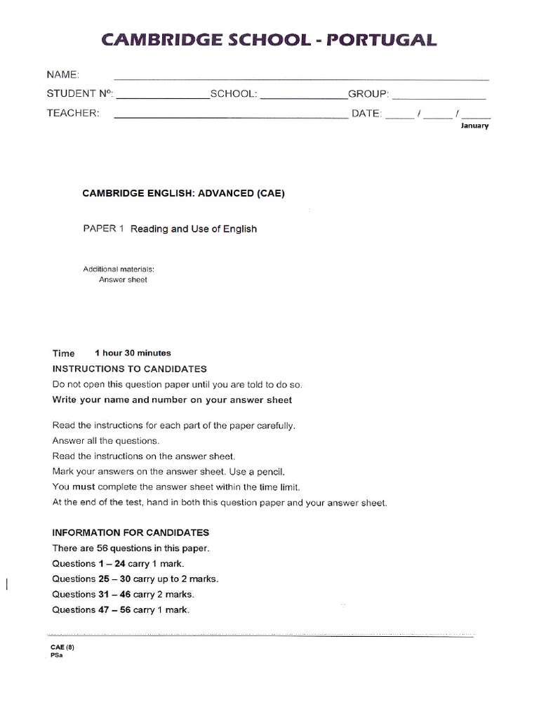 CAE Mock Exam 2022 Paper 1 | PDF