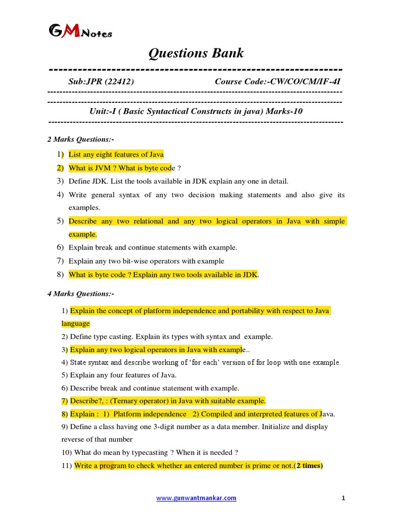Questions Bank JPR | Download Free PDF | Method (Computer Programming ... Questions Bank JPR | Download Free PDF | Method (Computer Programming ...