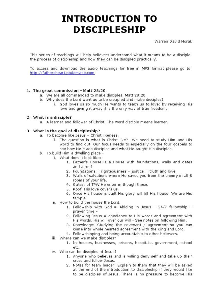 Introduction To Discipleship - Notes - Warren David Horak | PDF ...
