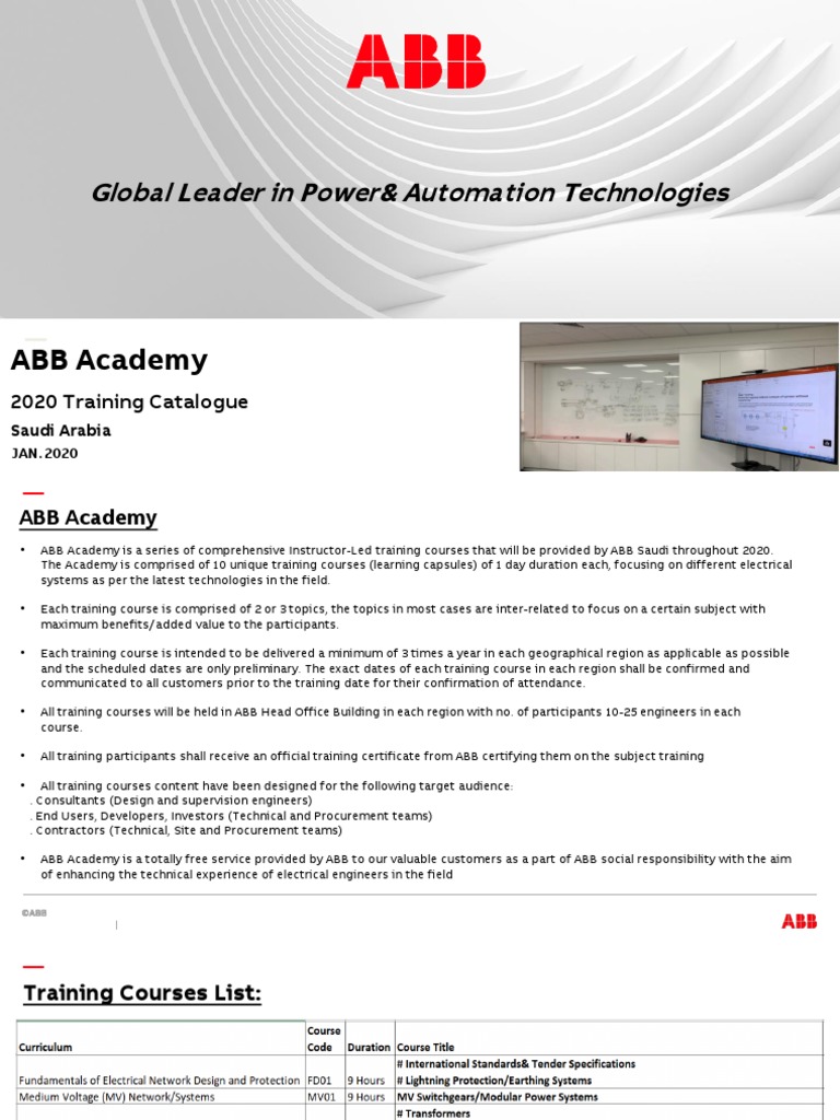 ABB Academy SA Customer Training Catalogue 2020 | PDF | Electrical ...
