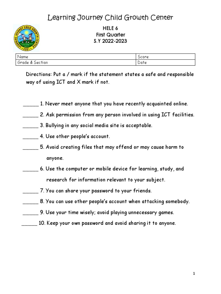 Worksheet in Tle 6 Q1 | PDF