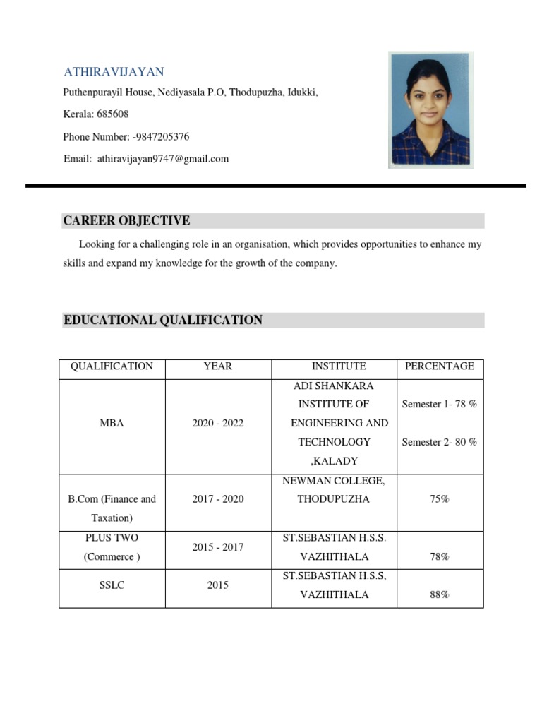 Athira Vijayan's Professional Profile | PDF