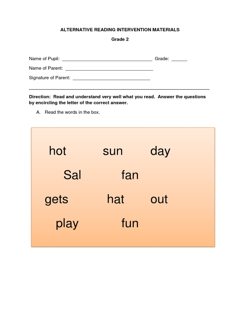 ALTERNATIVE READING INTERVENTION MATERIALS Grade 2 | PDF