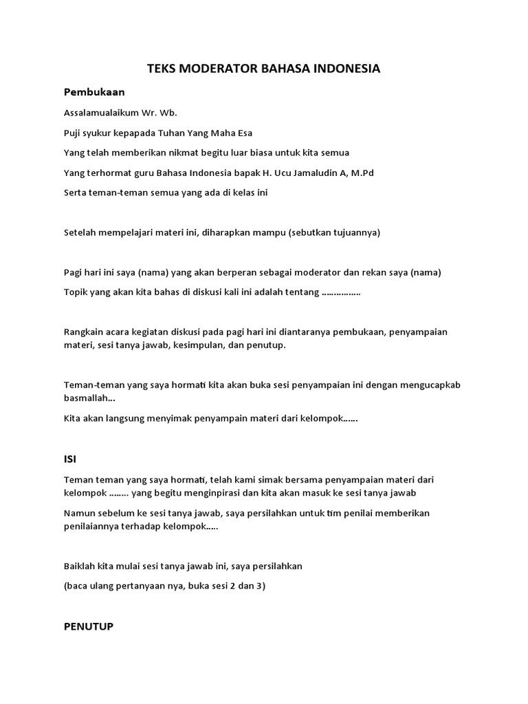 Teks Moderator Bahasa Indonesia | PDF