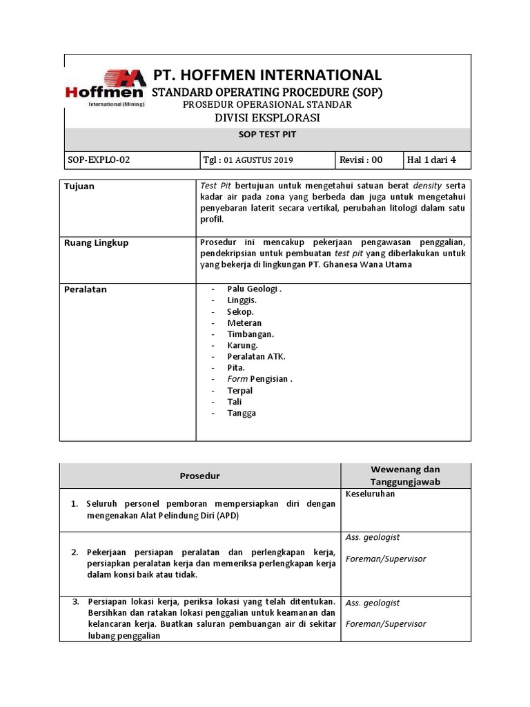 2.eksplorasi Sop Test Pit. | PDF