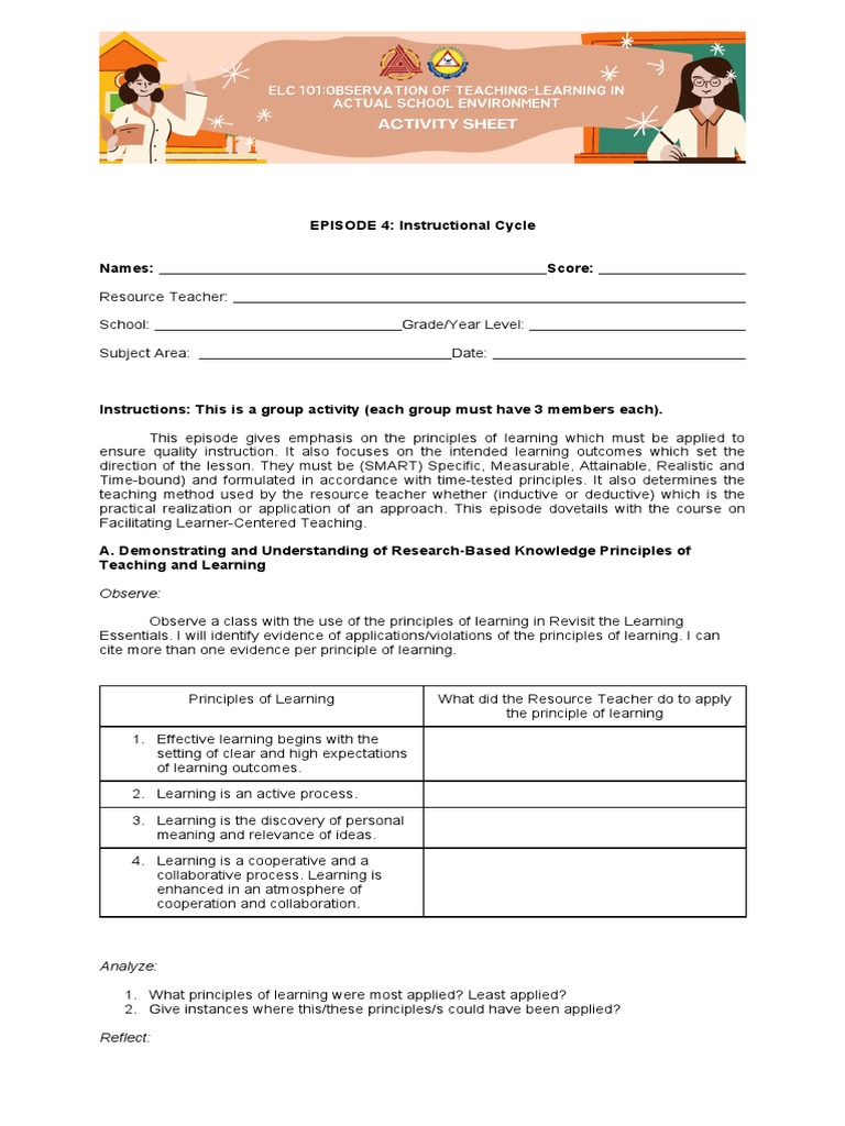 Elc 101 Worksheet 4 | PDF | Teaching Method | Learning