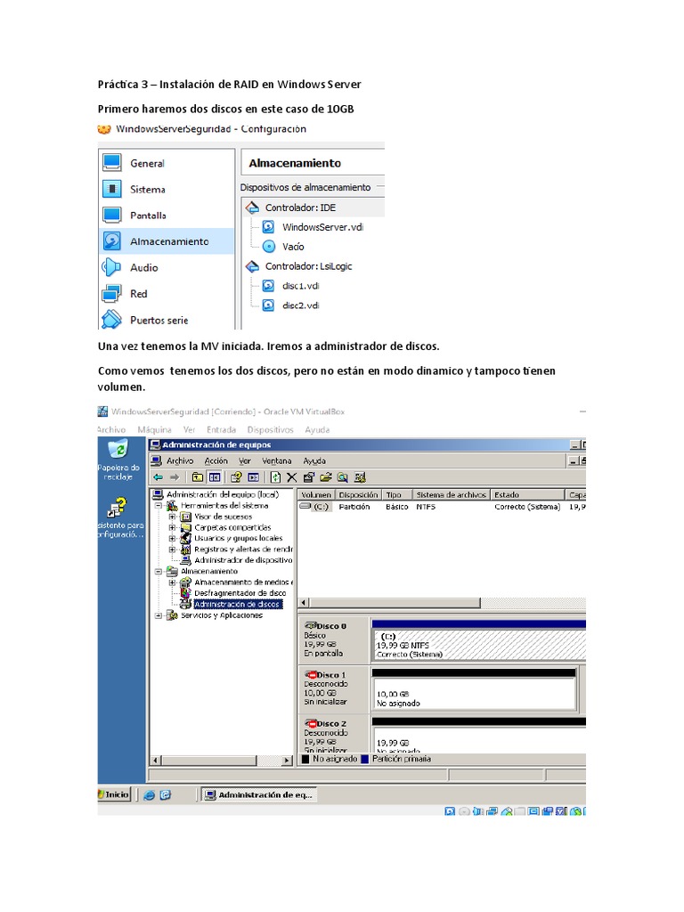Práctica 3 - Instalación de RAID en Windows Server | PDF