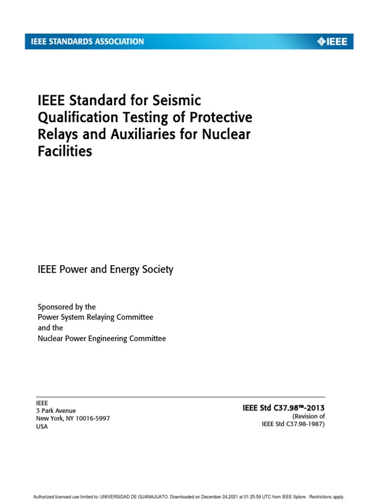 IEEE Standard For Seismic Qualification Testing of Protective Relays ...