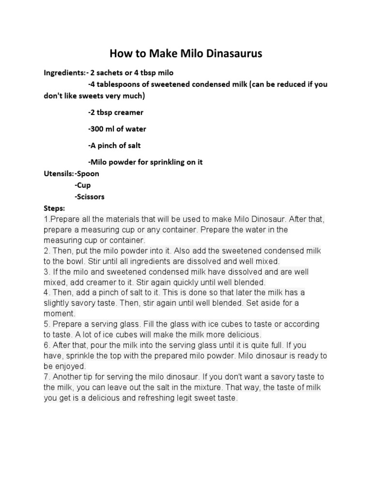 How To Make Milo Dinasaurus | PDF
