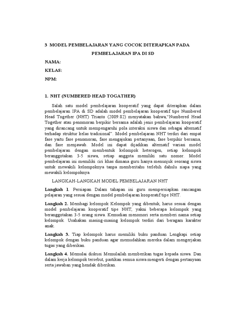 3 Model Pembelajaran Yang Cocok Diterapkan Pada Pembelajaran Ipa Di SD | PDF