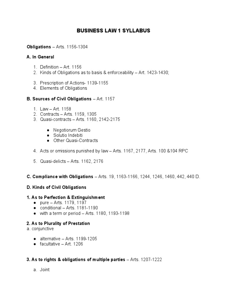 Obligations and Contracts Syllabus | PDF | Public Law | Legal Concepts