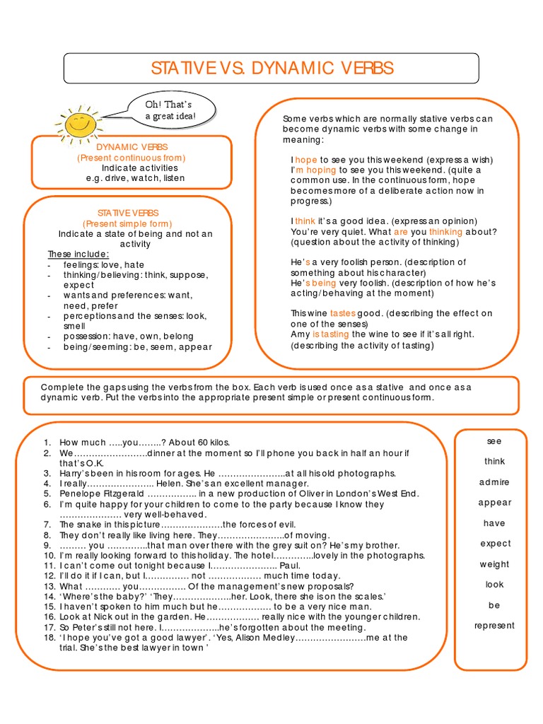 Stative Vs Dynamic Verbs | PDF | Grammar | Linguistics