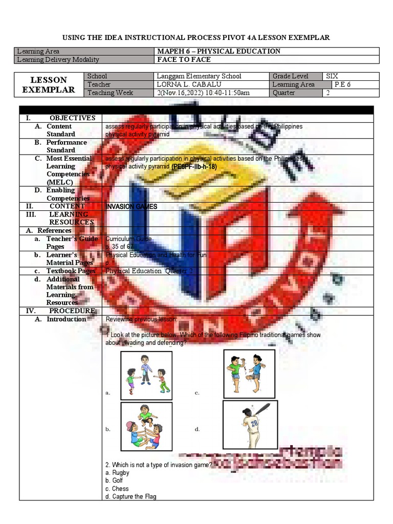 Lesson Exemplar Pe 6 Q2 W1 | PDF