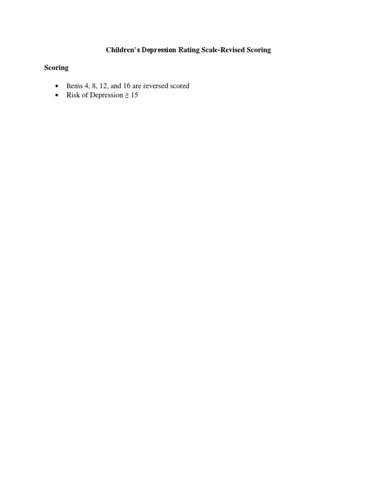 Children's Depression Rating Scale-Revised Sco | PDF