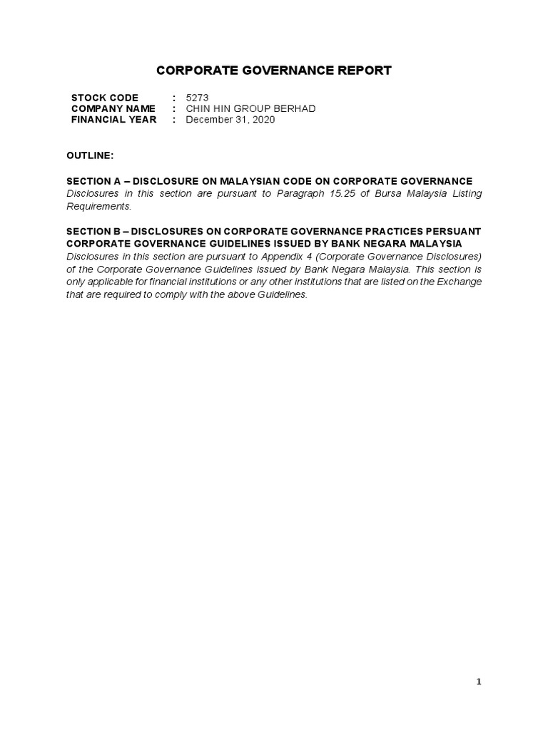 Chin Hin - CG Report | PDF | Audit | Internal Control