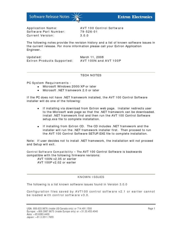 Application Name: AVT 100 Control Software Software Part Number: 79-526 ...
