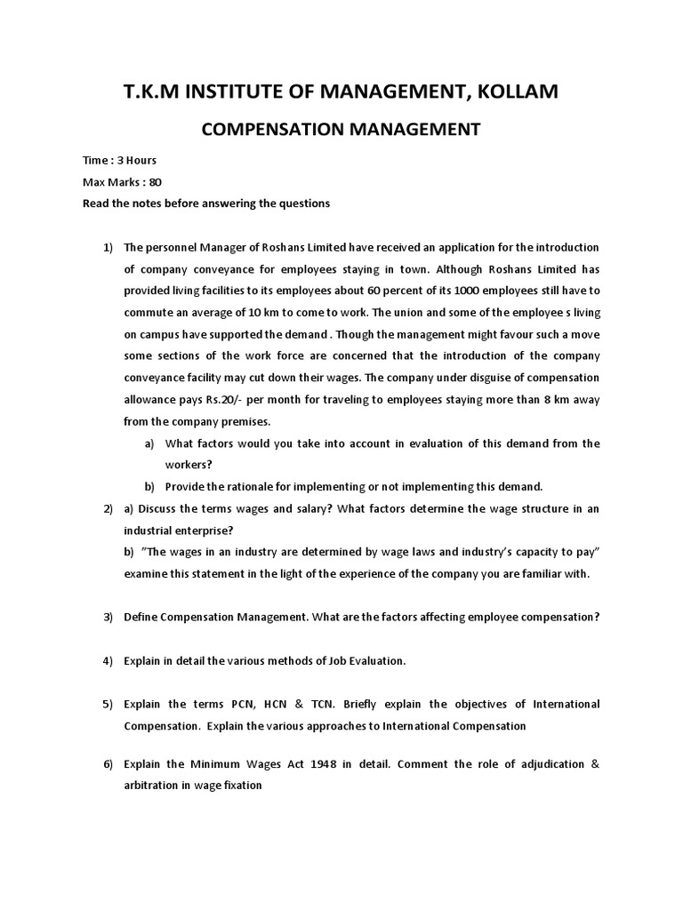 Compensation Question Paper | PDF