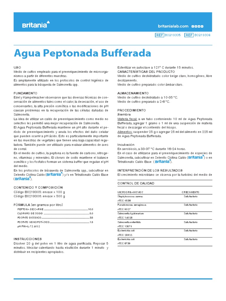 Agua Tamponada Salmonella | PDF | Alimentos | Agua