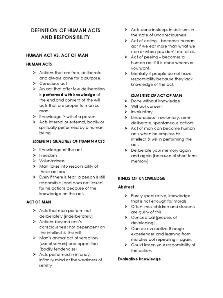 Lesson 4 (Human Acts and Responsibility) | PDF | Experience | Psychology