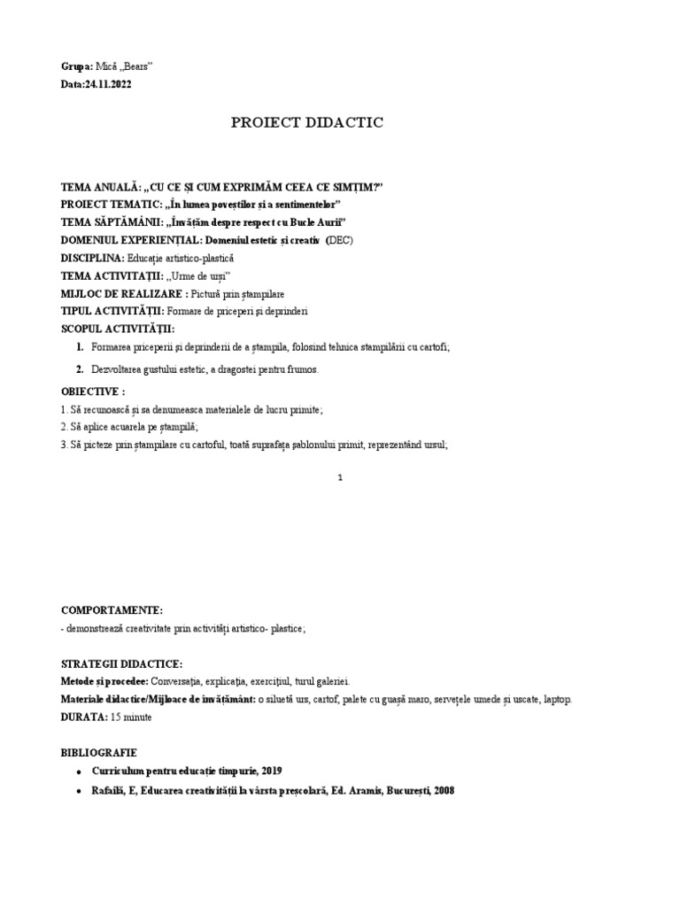 Proiect Didactic - DEC-educatie Plastica | PDF