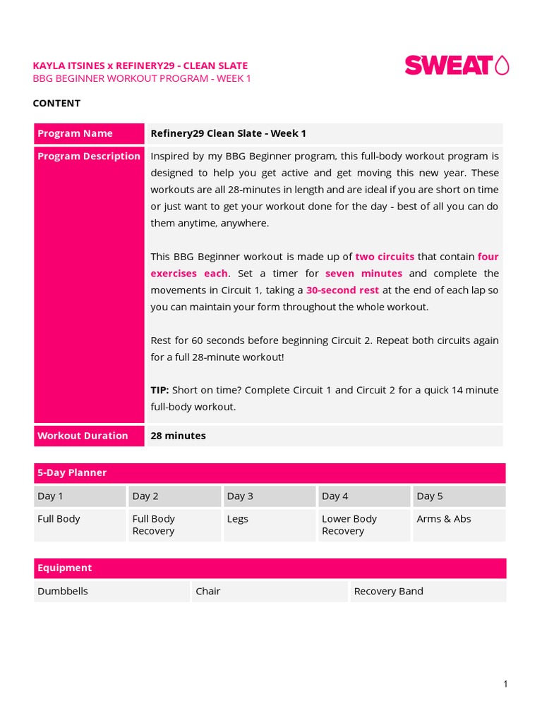 BBG Beginner Workout: Week 1 Guide | PDF