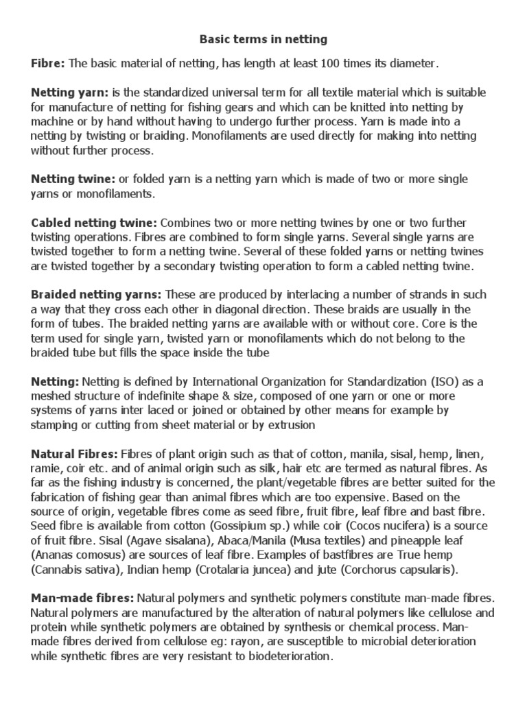 IV. Netting Materials For Fishing Gear | PDF | Fibers | Polyethylene