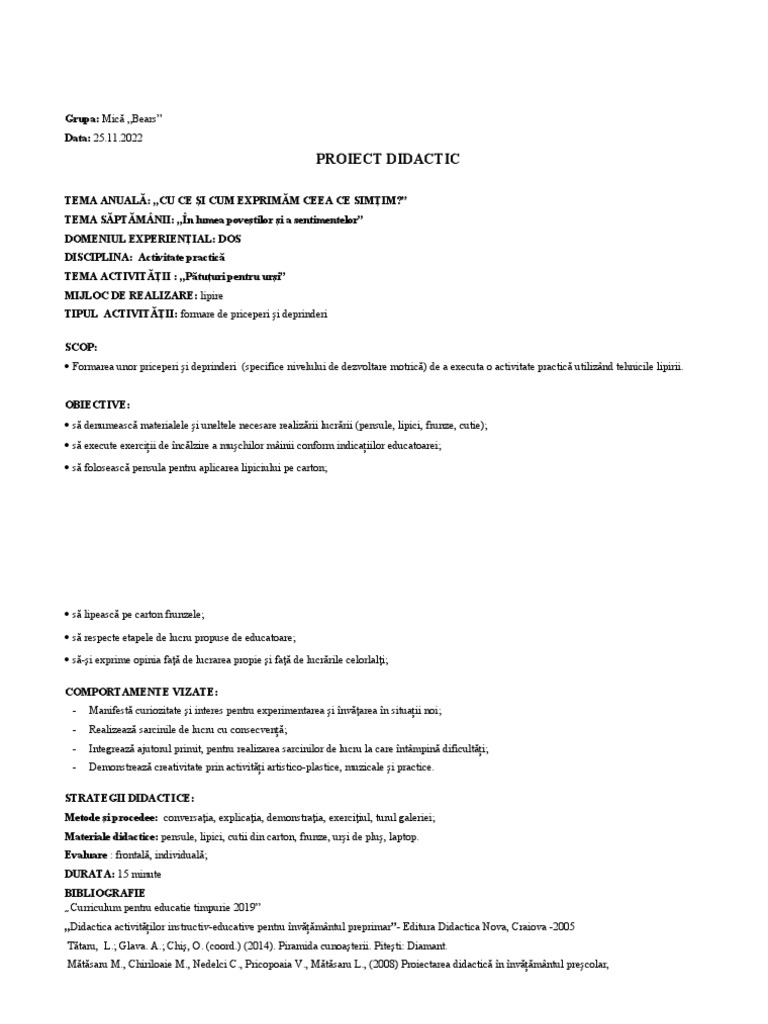 Proiect Didactic-ADE - DOS - Activitate Practică | PDF