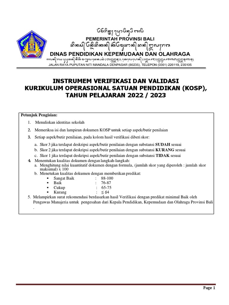 Instrumen KOSP 2022 - SMAN Satu Atap Klumpu | PDF