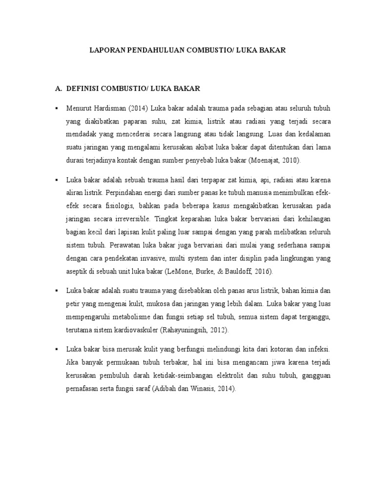 LAPORAN PENDAHULUAN COMBUSTIO Luka Bakar REV | PDF