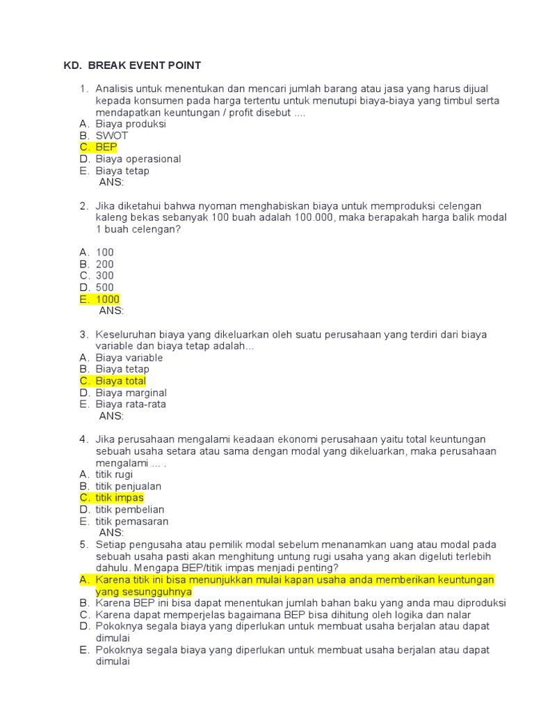 KD Break Event Point - Lat Soal | PDF