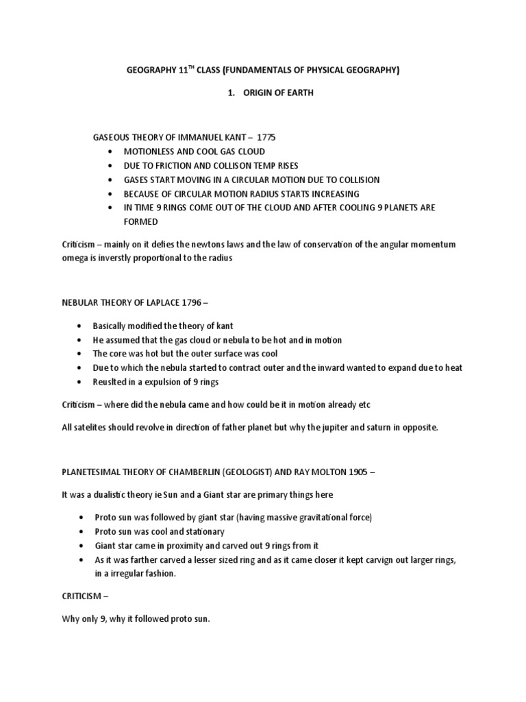 GEOGRAPHY 11TH CLASS (Short Notes) | PDF